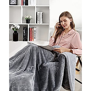 Lynnlov Large 3 Layers Flannel Fleece Throw Blanket Twin Size 60" x 80", Decorative Soft Thick Microfiber Plush Blanket, Luxury Comfy Cozy Velvet Winter Warm Blankets,Washable & Breathable,Grey