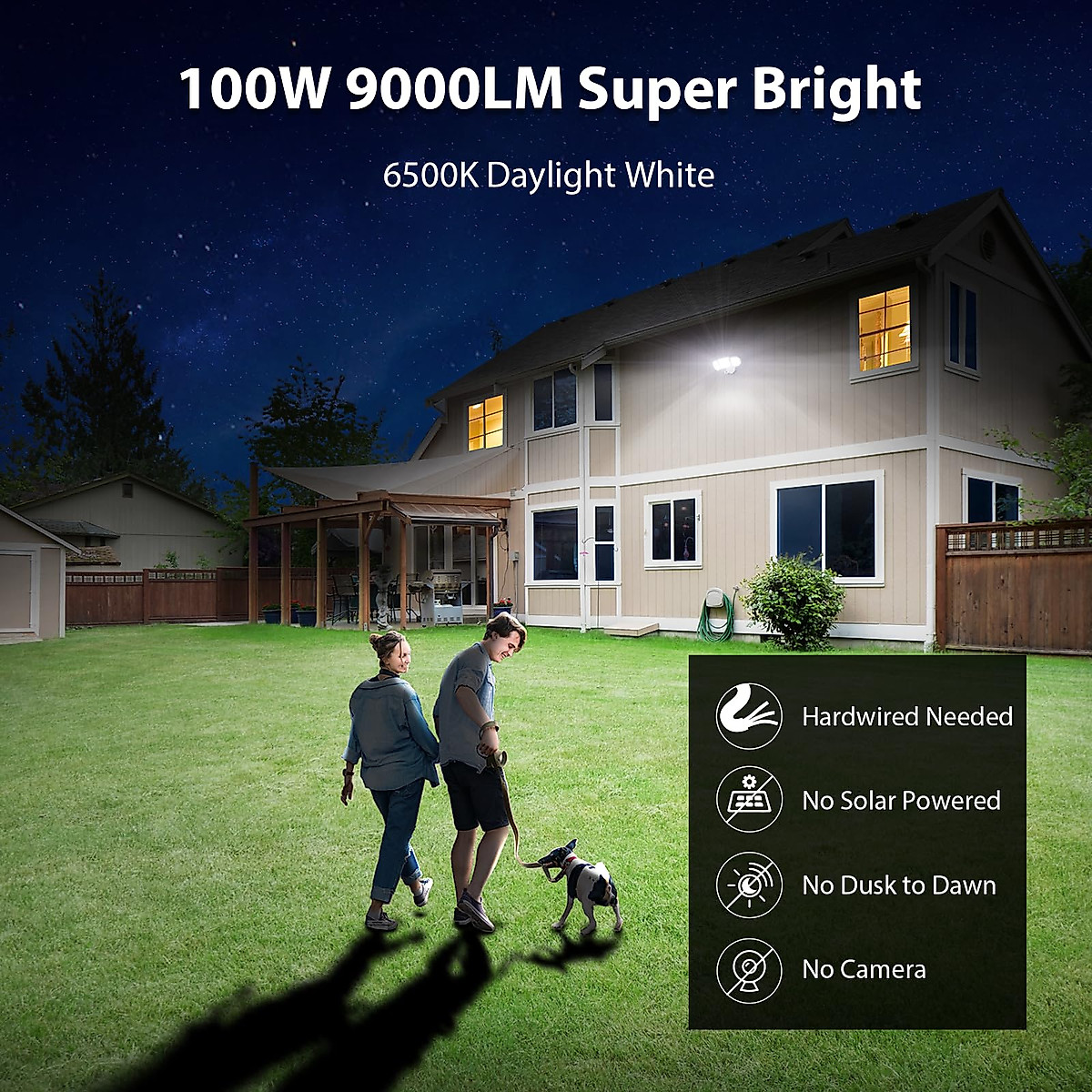 iMaihom 100W Motion Sensor Light Outdoor,9000LM LED Security Lights Outdoor,6500K Flood Lights Motion Detection IP65 Waterproof, 3 Head Adjustable Security Light Motion Outdoor for Yard Garage (White)