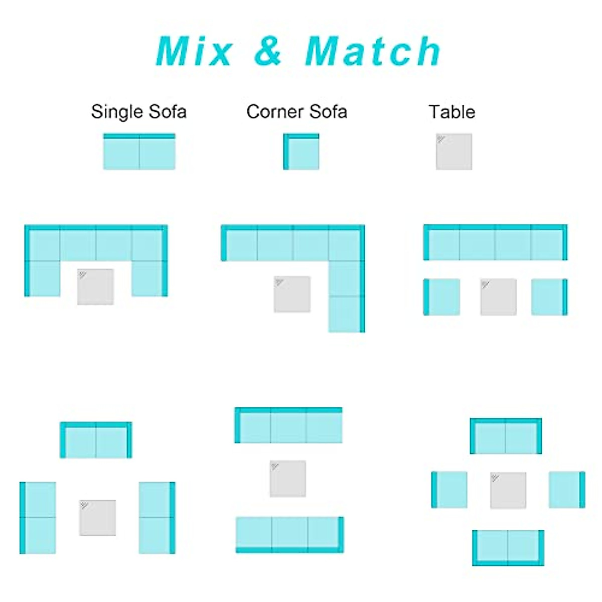 Kinsunny 7 PCS Patio Furniture Sets Conversation Sets - Outdoor Sets Sectional Sofa Set with Tea Table and Washable Blue Cushions, PE Black Rattan Sofa for Backyard/Pool