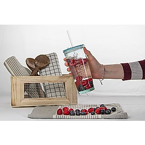 Vidrios San Miguel, 17oz Glass To-Go Cup With Leak-Proof Lid And Straw, Made Of 100% Recycled Glass, Dishwasher Safe, Authentic Embossed Tumblers For Smoothies, Boba, Iced Tea, Ice Coffee, Juice.