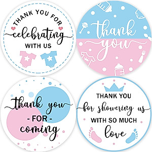 80 Pink Blue Thank You Stickers, Baby Shower Thank You Stickers Gender Neutral, Team Pink Team Blue Gender Reveal Party Favor Label Decorations(2 Inch)