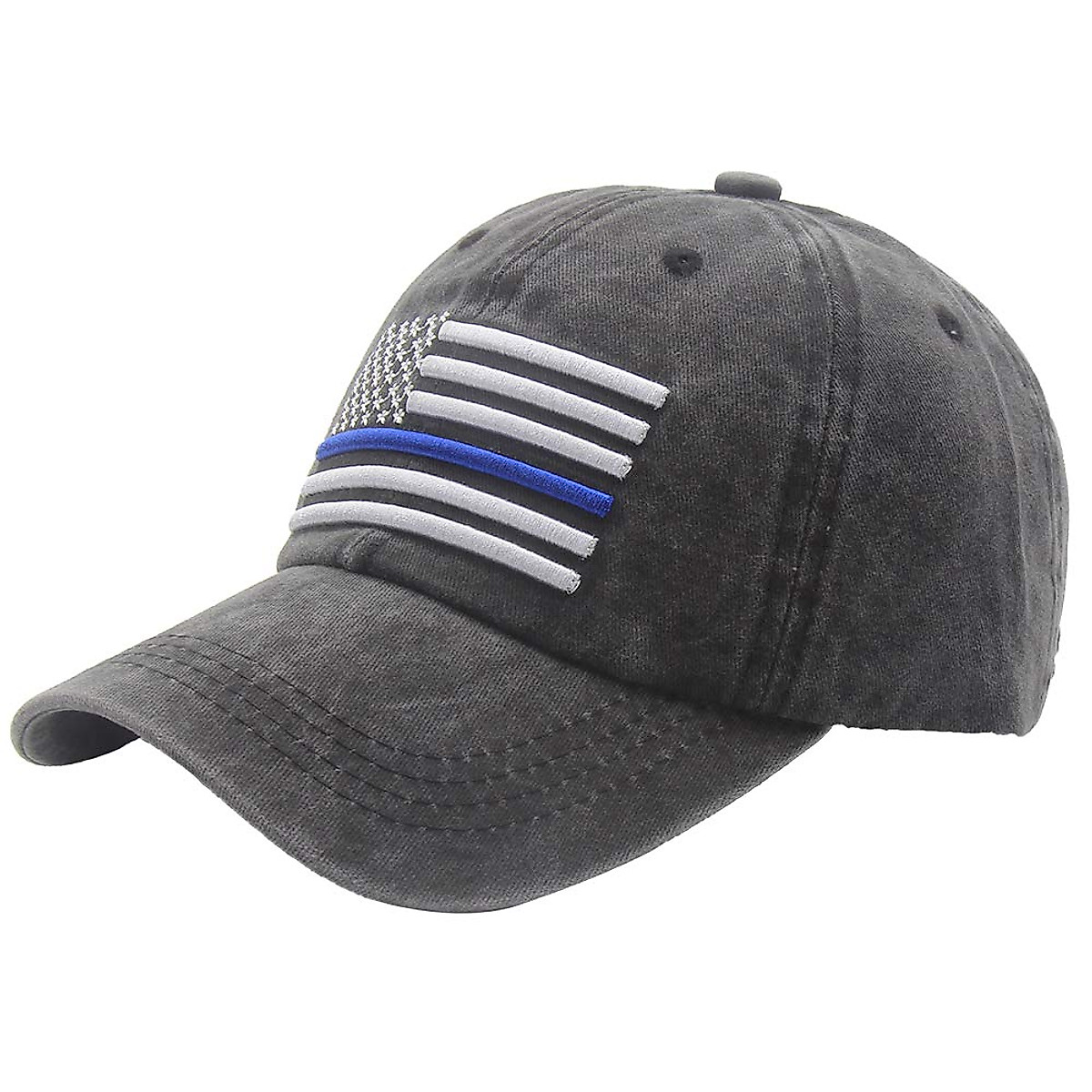 OASCUVER Men's Embroidered Thin Blue Line American Flag Hat Cotton Adjustable Baseball Cap Dad Hat (Thin Blue Line Embroidered Black, one Size)