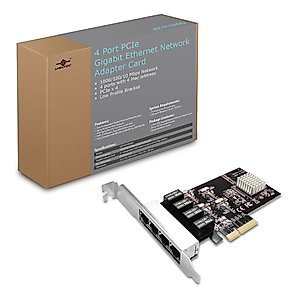 Vantec 4-Port PCIe Gigabit Ethernet Network Card with Low Profile Bracket 9K Jumbo Frame for PCIe x4/x8/x16 Slot Black/Silver (UGT-PC100GNA)