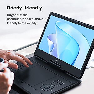 ieGeek 15.9" Portable DVD Player - with 14.0" Large HD Screen, 6 Hours Rechargeable Battery, High Volume Speakers, Region Free, Support USB/SD/Headphone/Sync TV and Multiple Formats, Slow Play - Black