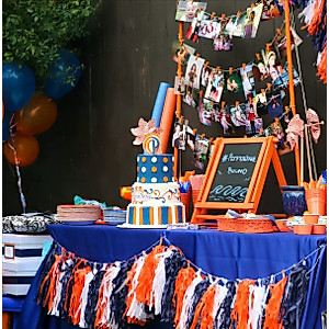 15PCS Navy Blue Orange White DIY Party Tassel Garland Paper Banner Streamer Backdrop for Graduation Astros Birthday Wedding Baby Shower Nursery Classroom Garland Tassel Hanging Decoration