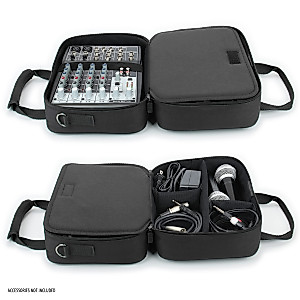 USA GEAR Compact Audio DJ Mixer Case - Mixer Bag with Custom Storage for Cables & Microphones Compatible with Behringer Xenyx 802, 502, 1002, Q802USB & More Mixers - Scratch & Water Resistant (Black)