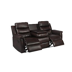 2 Pieces Faxu Leather Recliner Sofa Set, 3 Seater Manual Reclining Sofa & Loveseat with Storage Console & 4 Cup Holders and Footrest, Sectional Couch Home Theater Seating RV Furniture
