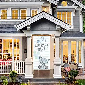 It’s A Boy Welcome Home Cute Cartoon Elephant Banner Background Photo Booth Props Animal Theme Decor for Boy Prince Wild One Safari Baby Shower 1st Birthday Party Favors Supplies Decorations Backdrop