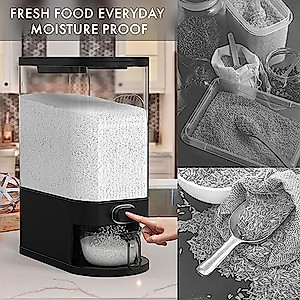 Retail Blade - 25lb Black Rice Dispenser, Measuring Cup & Sponge. Airtight Grain, Bean & Rice Container. NEW Clear Black Design. Easy To Use Grain Dispensing Storage Container For Kitchen