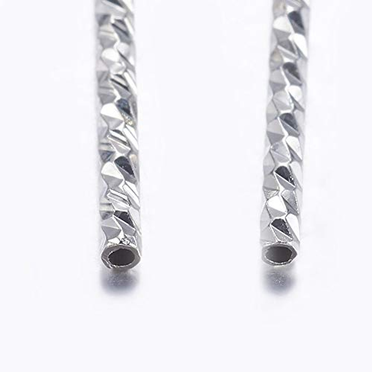 Beadthoven 50pcs Faceted Brass Noddle Tube Beads 19.5mm Straight Long Metal Bar Column Spacer Beads Connector Findings for Jewelry Craft Making Hole: 0.5mm (Platinum Color)
