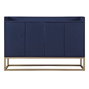 RuiSiSi Modern Sideboard Cabinet Wood Rebound Device Straight-Opening Doors Kitchen Sideboard Buffet Storage Cabinet Narrow Console Table for Entryway Metal Leg, Navy