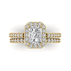 Clara Pucci 2.14ct Emerald Round cut Engraving Pave Halo Solitaire Moissanite Wedding Anniversary Ring band set 14k Yellow Gold Size 7.5