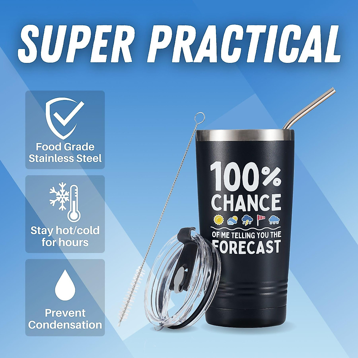 Onebttl Weather Meteorology Gifts for Weatherman, Weather Enthusiasts, Storm Tornado Chaser, Tumbler Travel Coffee Mug, Stainless Steel Insulated with Lid and Straw, 20oz/590ml - Forecast