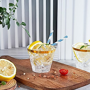 Nervure 120PCS Gold Plastic Cups - 9Oz Gold Rimmed Plastic Cups - Heavy Duty Disposable Clear Plastic Cups with Gold Rim Perfect for Weddings, Receptions & Parties