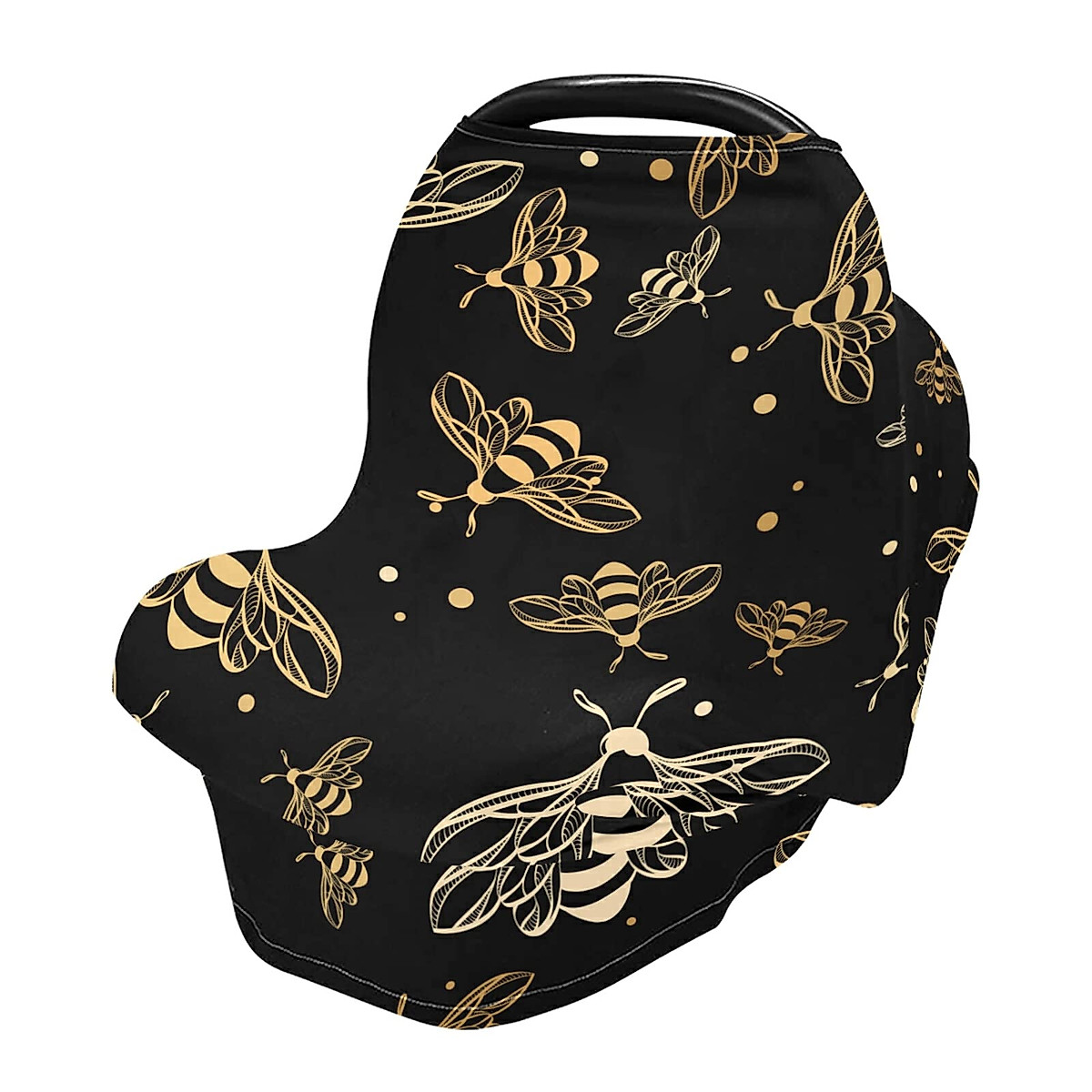 Golden Bee Pattern Baby Car Seat Covers Canopy Nursing Cover Breastfeeding Scarf Carseat Canopy Soft Infant Stroller Cover Multi Use for Boys and Girls