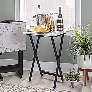 Linon Tray Table Set, 15.75"D x 18.9"W x 26.38"H, White