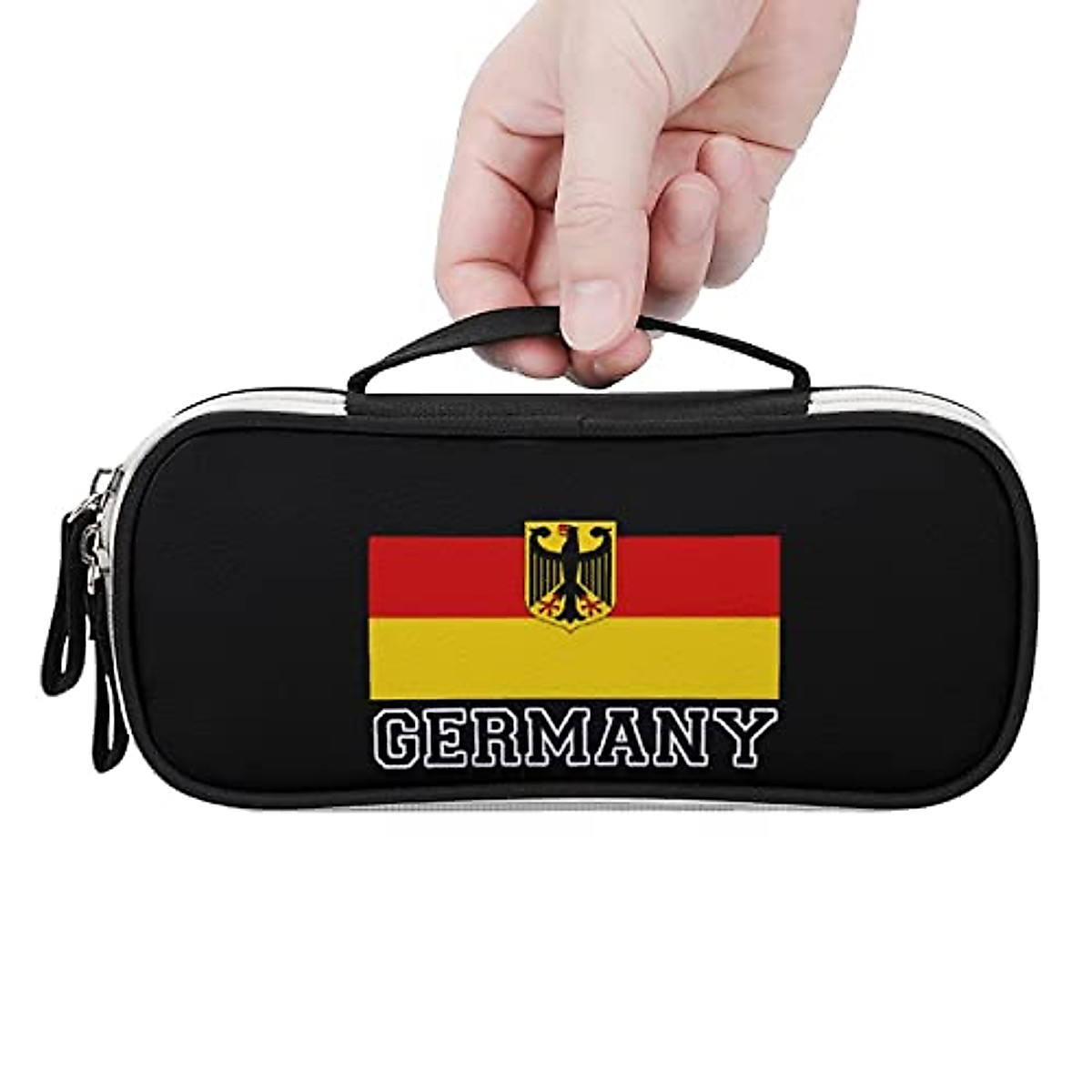 German Flag Pencil Case Bag Large Capacity Stationery Pouch with Handle Portable Makeup Bag Desk Organizer
