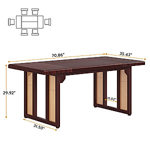 Tribesigns 70.87 Inch Dining Table for 6-8, Rectangular Kitchen Table, Rustic Dining Room Table with Rattan Frame, Large Dinner Table for Dining Room, Kitchen, Deep Walnut