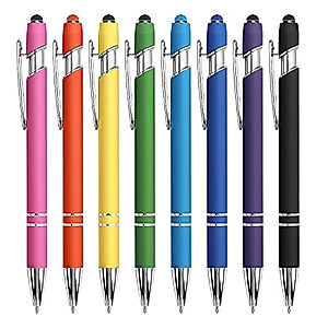8 Pack Ballpoint Pen 2-in-1 Stylus Retractable Ballpoint Pen with Stylus tip, Metal Stylus Pen for Touch Screens, 1.0 mm Black Ink