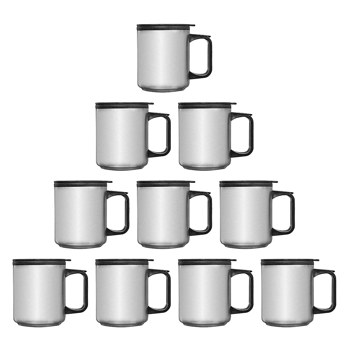 DISCOUNT PROMOS Stainless Steel Travel Mugs with Handle 12 oz. Set of 10, Bulk Pack - Perfect for Coffee, Soda, Other Hot & Cold Beverages - Stainless Steel