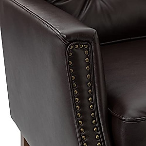 Leather Armchair Accent Chair with Nail Trim and Button Tufted Cozy Sofa Chair with Wood Legs, Tufted Club Chair for Living Room Bedroom Office (Brown)