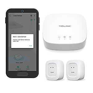 Smart Leak Sensors 2 Pack, YoLink 1/4 Mile World's Longest Range Wireless Smart Water Leak Sensor Compatible with Alexa and IFTTT Leak Detector with App Alerts and Remote Monitor, YoLink Hub Included