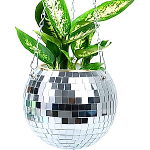 RCELITE Disco Ball Planter - Hanging Planter for Indoor & Outdoor Plants - Size 6" with Adjustable Chain - Disco Ball Decor for Events & Weddings - Disco Ball Vase - Perfect for Gardens & Sunrooms