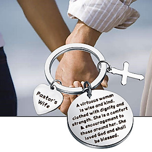 BAUNA Pastor's Wife Gifts Pastor's Wife Appreciation Gifts She is a Comfort and Encouragement to Those Around Her Keychain Minister's Wife Jewelry (pastor's wife keychain)