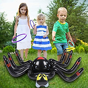 Dokeawo Halloween Ring Toss Game Inflatable Spider Halloween Party Games Holiday Children Inflatable Toys Ring with 10pcs Rings