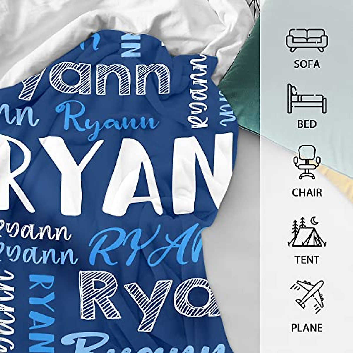 Personalized Blanket with Name - Custom Blankets for Girls Boys Adults Baby - Monogrammed Soft Flannel Blankets and Throws - Gift Blanket for Christmas Birthday Valentines Day (Blue-1)