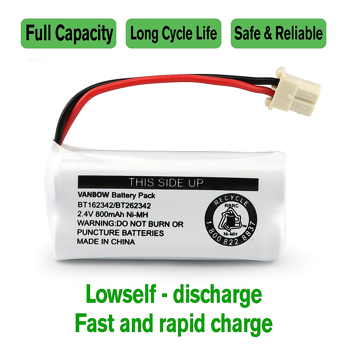Battery BT162342 / BT262342 BT183342/BT283342 BT166342/BT266342 2.4v 800Mah Battery Pack for VTech CS6114 CS6419 CS6719 AT&T EL52300 CL80112 VTech CS6719-2 Cordless Handsets (Pack 4)