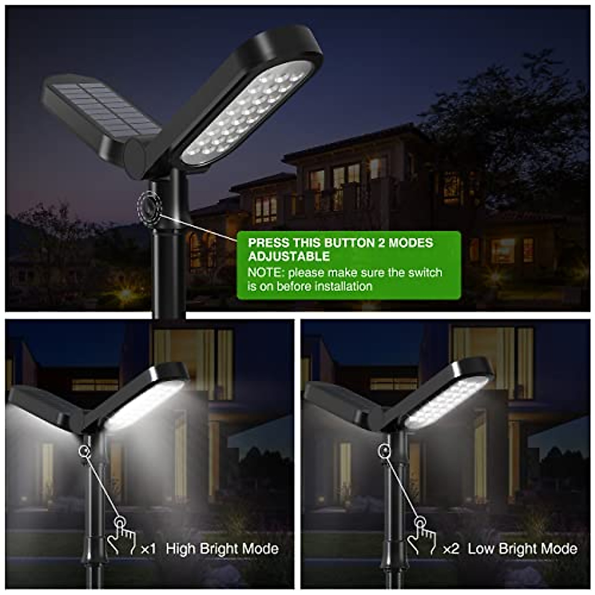 Lafhome Solar Lights Outdoor Garden, 2-Pack Upgraded 48 LED Solar Powered Lights Garden Lights Solar Wall Lantern Solar Pathway Lights, IP65 Waterproof Landscape Lighting for Garden Yard Cold White