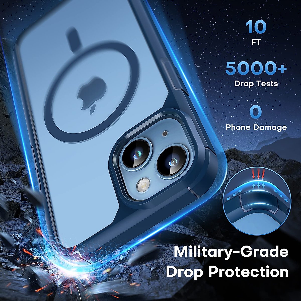 TAURI 3-in-1 Magnetic Designed for iPhone 13 for iPhone 14 Case, [Compatible with MagSafe] with 2 Screen Protector, Shockproof Phone Case for iPhone 13/14, Blue
