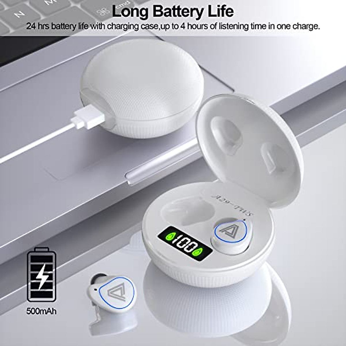 Wireless Earbuds Bluetooth Headphones with Microphone True Wireless Headset in Ear Earphones Noise Cancelling Deep Bass 24H Playtime for Galaxy S22 Ultra Galaxy Z Flip 3 Fold S21 FE iPhone 13 Pro Max