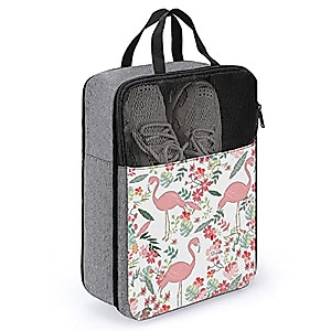 Frcavbin Tropical Flamingos Palm Leaf Travel Shoe Bag Shoes Carrier with Handle and Zipper Foldable Shoe Puches Organizer for Home storage School starts