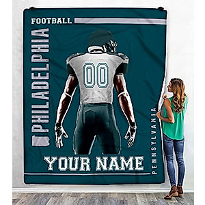 Personalized Football Throw Blanket, Philadelphia Football Blanket, Custom Football City Blankets, Customized Name Number, Gift to My Son Blanket from Mom, Dad, Birthday Gift, Sports Fan Gifts
