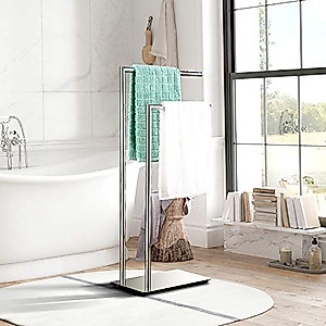 LANGPAI Freestanding Double Towel Racks Bathroom Accessories Towel Holder Stand on Floor Brass Chrome