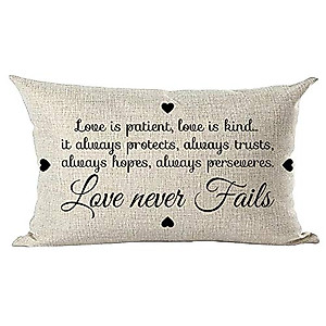 Ramirar Love is Patient Kind It Always Protects Trusts Hopes Perseveres Never Fail Decorative Lumbar Throw Pillow Cover Case Home Living Room Bed Sofa Car Cotton Linen Rectangular 12 x 20 Inch