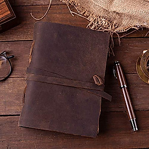 Vintage Leather Journal - Burnt Deckle Edge Vintage Paper - Handmade Leather Bound Journal - Book of Shadows Journal - Leather Sketchbook - Drawing Journal - 240 Pages (7.5" x 5.5")