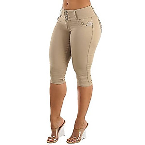 Moda Xpress Womens Juniors Khaki Butt Lifting Mid Rise Denim Capris Size 17 10003U