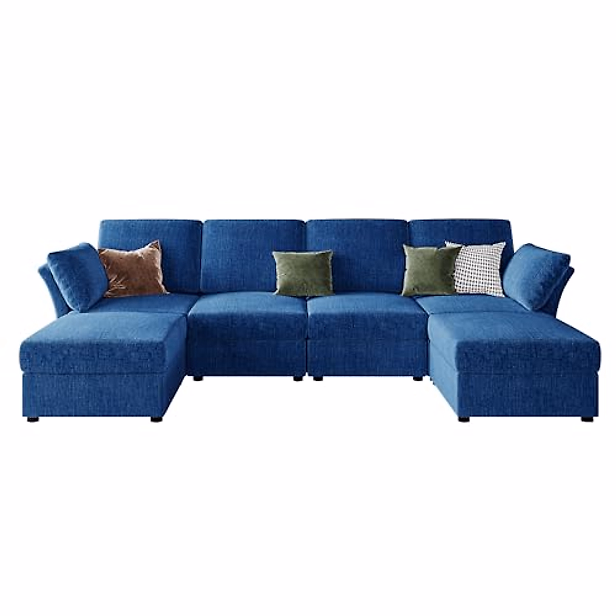 Amerlife Sectional Sofa, Convertible Sofa- Modular Sectional Sofa, 8 Seats U Shaped sectional with Ottomans, Reversible Sofa Couch for Living Room, Blue Linen