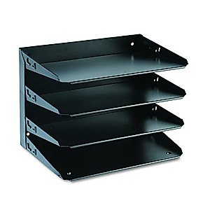 MMF Industries STEELMASTER Letter-Size Horizontal File Organizer | 4-Tier Tray Design | ID Label Holder | Black | Scratch & Chip-Resistant Finish | Durable Metal Steel | Wall File Organizer