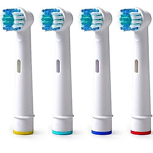 Replacement Brush Heads Compatible with Oral B Braun- Pack of 4 Precision Clean Electric Toothbrush Heads for Oralb PLUS 4 Bonus Protective Travel Covers – for Travel and Sanitary Convenience