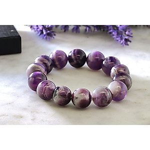 Gem Stone King Purple Amethyst Bead Gemstone Stretchy Bracelet For Women 8.5 Inch Round 16MM