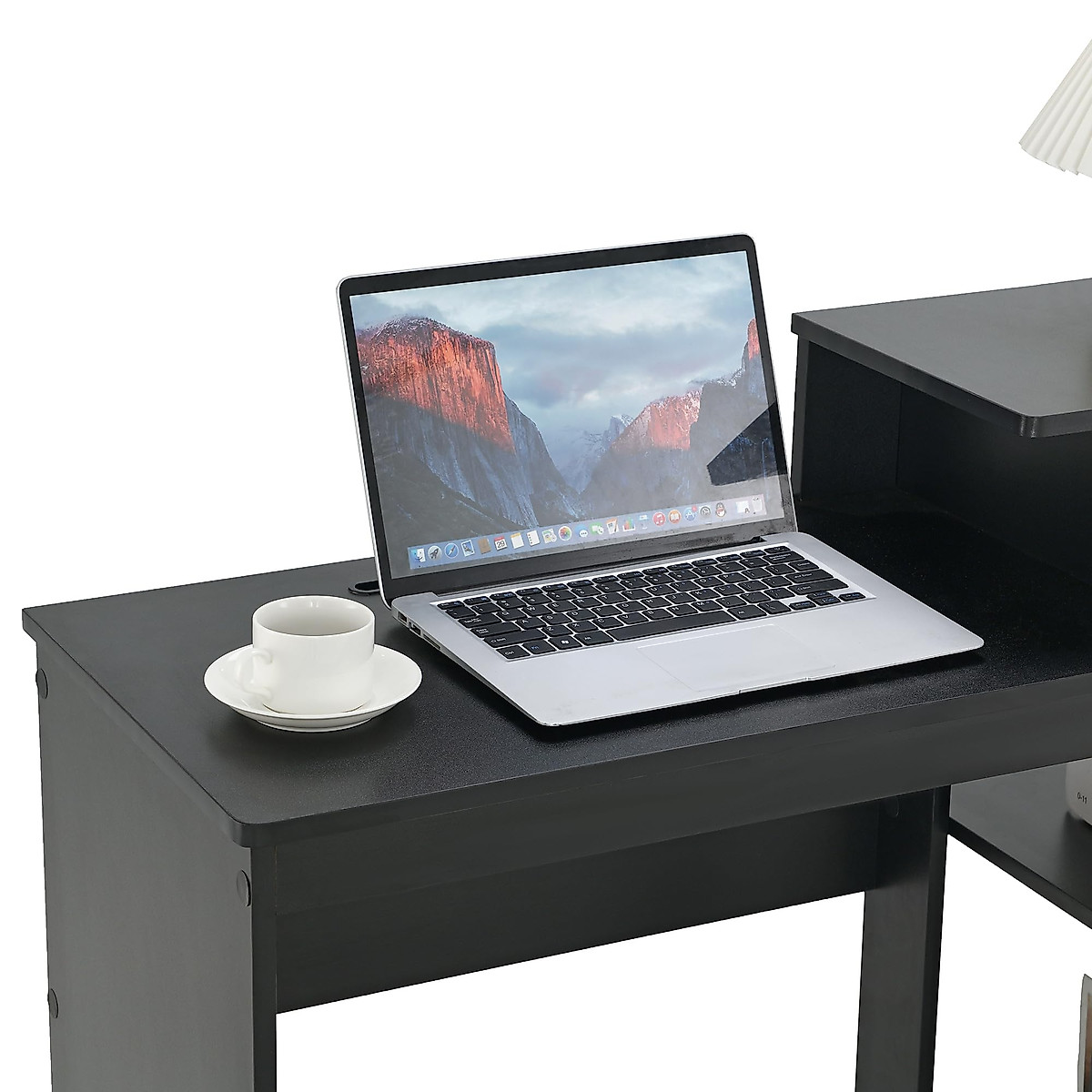 ROCKPOINT Efficient Small Black Computer Desk with Slot and Printer Shelves, for Small Home Office Bedroom, Homework and School Studying Writing Desk for Student with IPAD Slot, Laptop Desk