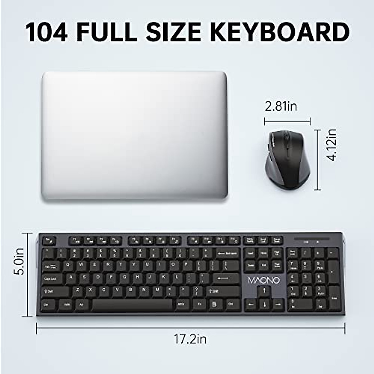 MAONO Wireless Keyboard and Mouse Combo, 2.4G USB Wireless Keyboard Mouse Full Size with Mouse Pad for Laptop, PC, Compatible with Mac, Windows XP/7/8/10, Long Battery Life(Battery Included)