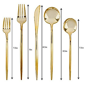 Novelty Modern Flatware, Cutlery, Disposable Plastic Dinner forks Luxury Gold 64 Count