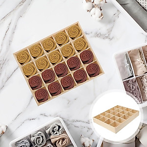 Set of 2 - Wooden Drawer Organizers with 20 Compartments | Space-Saving Belt, Tie, and Sock Organizer | Stackable Desktop Storage Box for Neat and Tidy Dresser, Closet, Under-Bed Storage