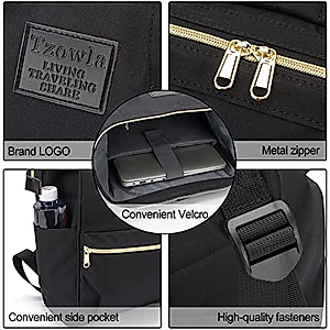 Tzowla Laptop Backpack for Women, Carry on Backpack, Durable Water Resistant, Light Weight, Reinforced Edges and Steel Frame, Metal Zippers, Travel, Black, 15.6 Inch