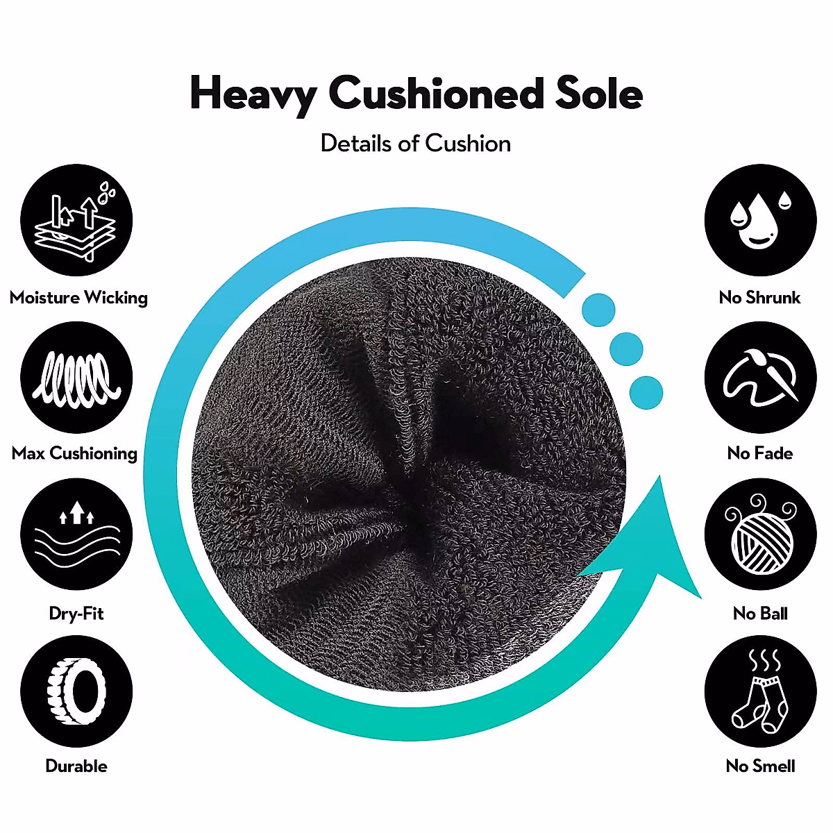 Heatuff Mens Moisture Wicking Heavy Cushion Crew Socks, Reinforced Heel & Toe Durable Socks